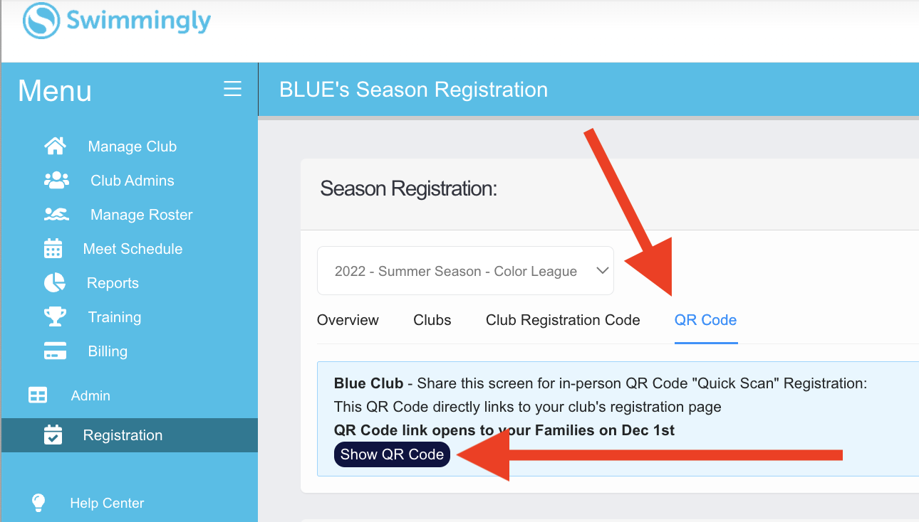 Access my team's Registration QR-Code to allow parents to sign-up and ...